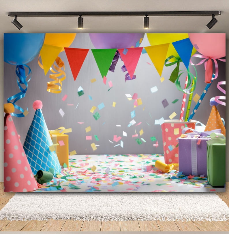 Happy Birthday Backdrop for Girl Boy Colorful Balloons Candle Baby ...
