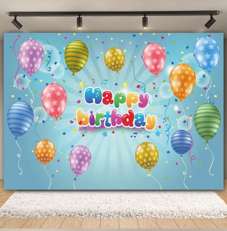 Happy Birthday Backdrop for Girl Boy Colorful Balloons Candle Baby ...