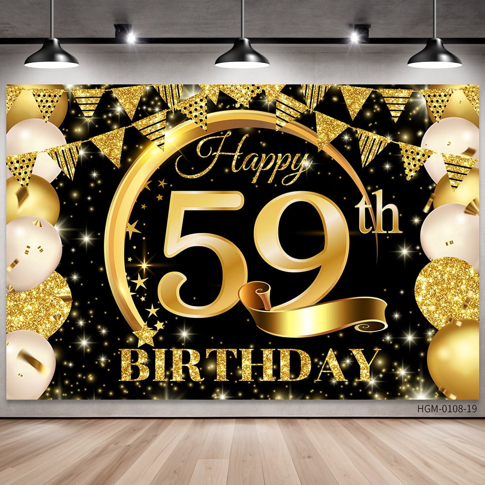 Happy Birthday Backdrop for Men Women Glitter Gold Balloons Photography ...