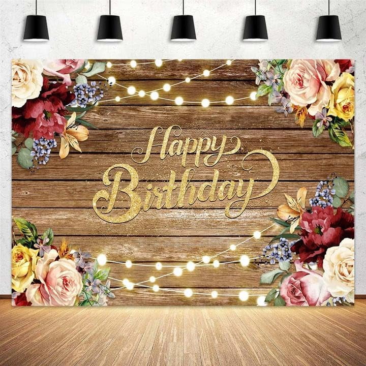 Happy Birthday Backdrop for Photography, Pink White Floral Flowers ...