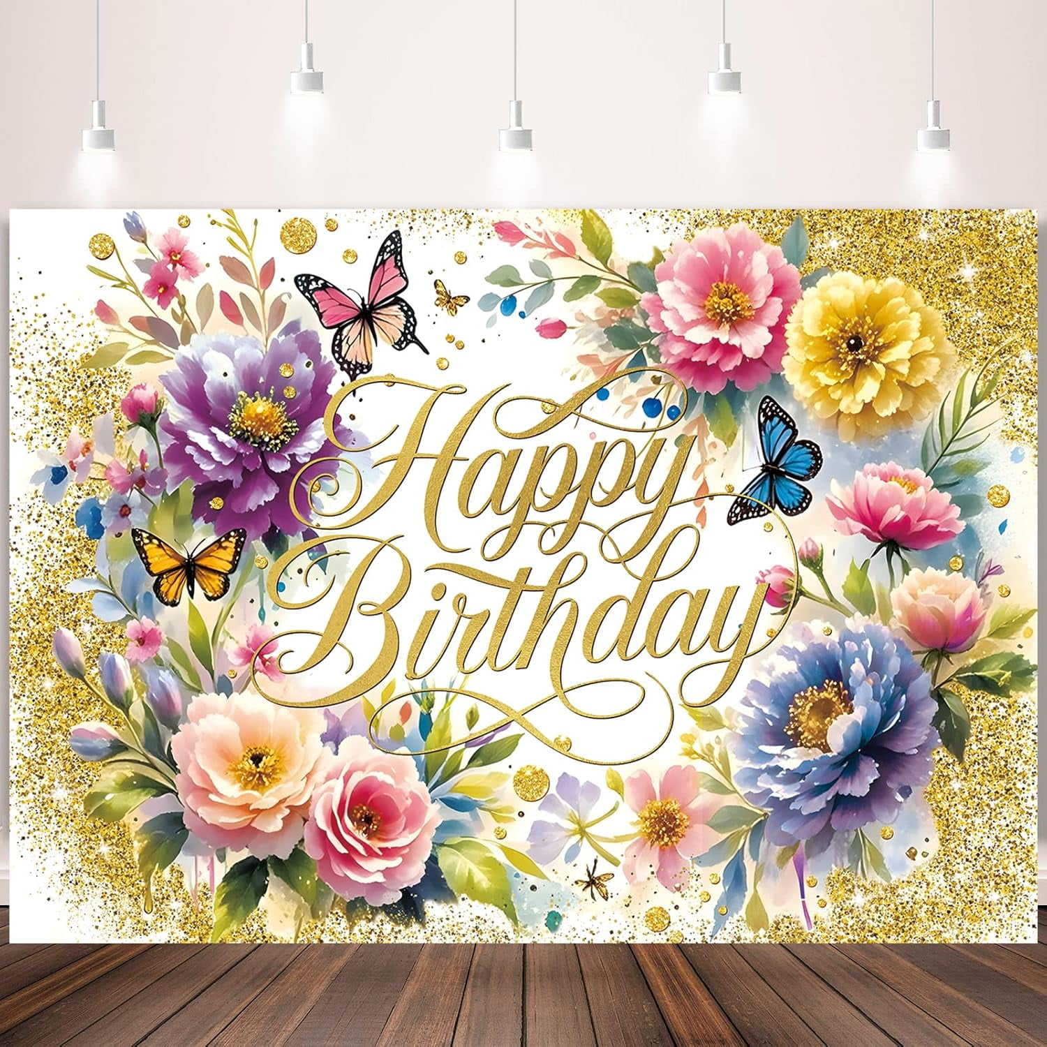 Happy Birthday Backdrop for Women Flower Happy Birthday Banner Floral ...