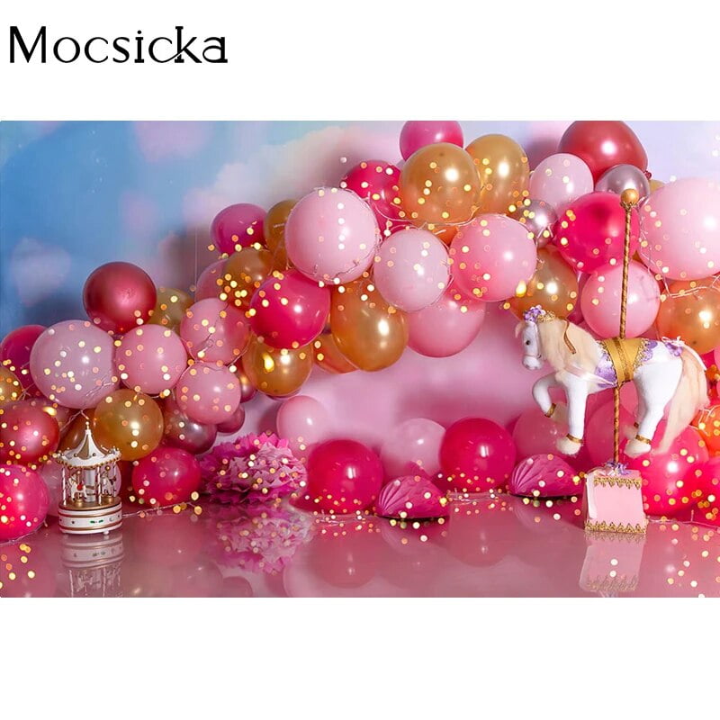 Happy Birthday Background Photography Balloon Carousel Glitter Cake ...