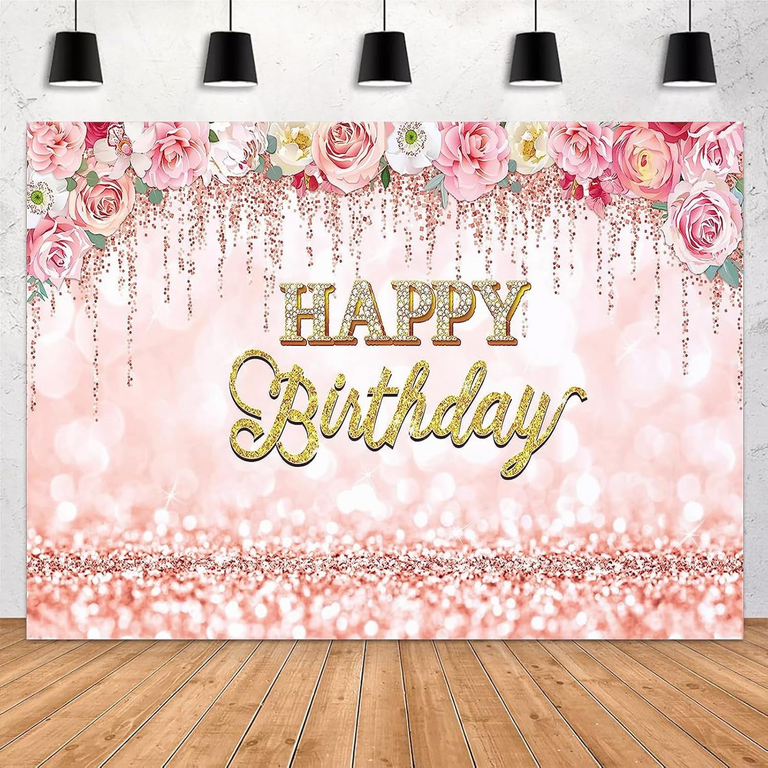 Happy Birthday Background Photography Supplies Pink Flower Girl Party ...