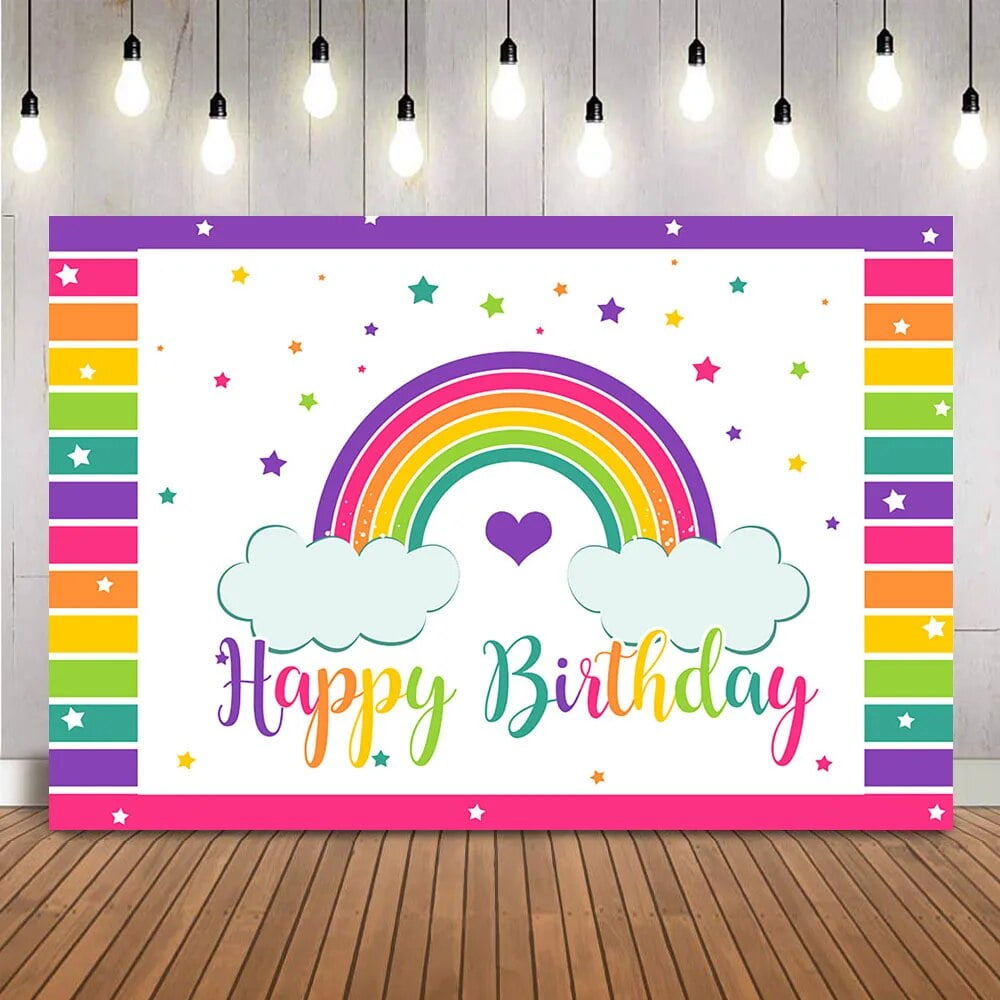 Happy Birthday Background Rainbow Colorful Photo Booth Backdrop Little ...