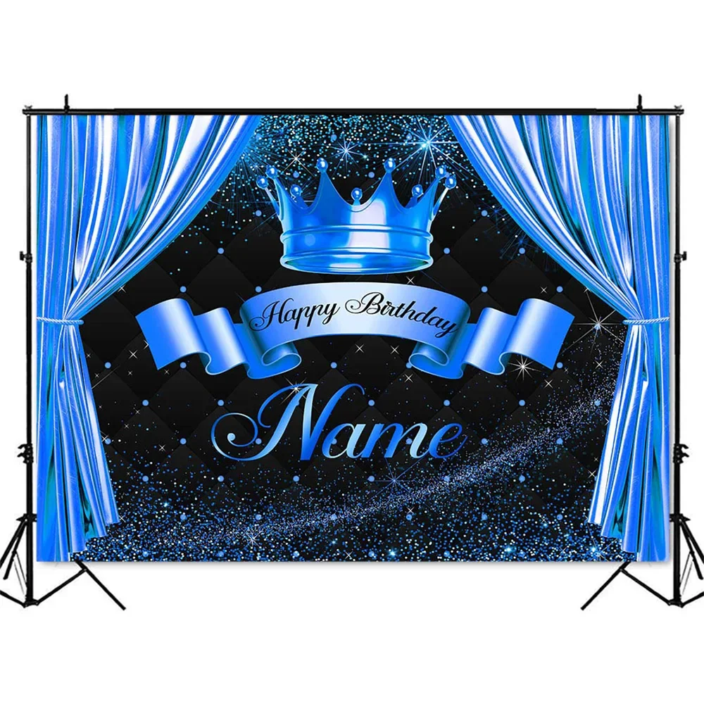 Happy Birthday Background Royal Crown Blue Glitter Photo Backdrop Blue ...