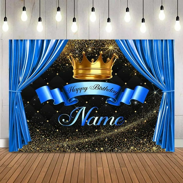 Happy Birthday Background Royal Crown Prince Gold Glitter Photo Backdrop Golden Curtain ...