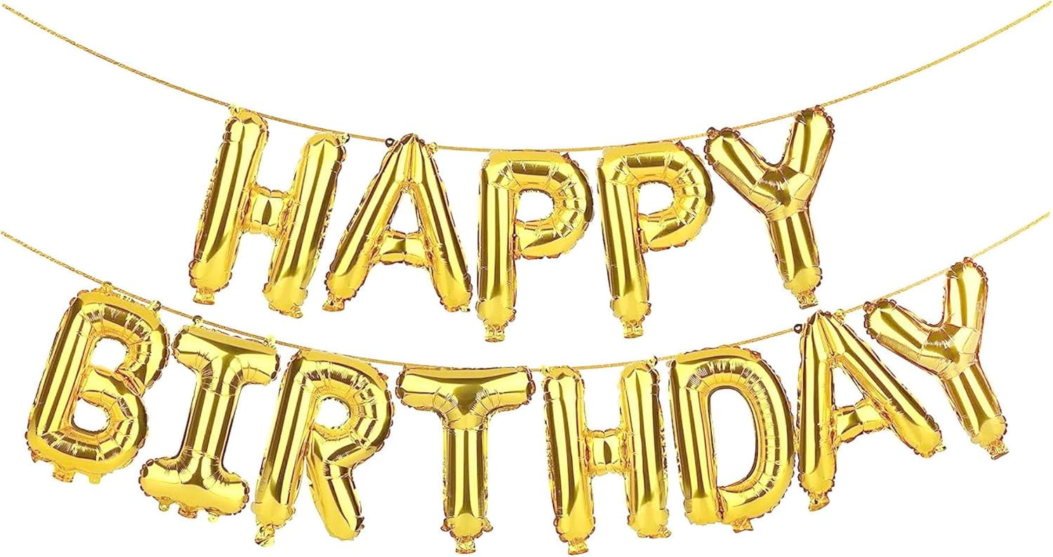 Happy Birthday Balloon Banner 16 Inch Mylar Foil Gold Letters Balloons ...