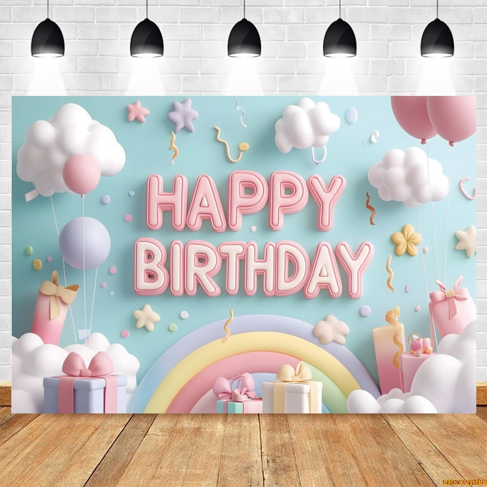 Happy Birthday Balloon Photography Backdrop 3D Balloon Arch Macaron ...