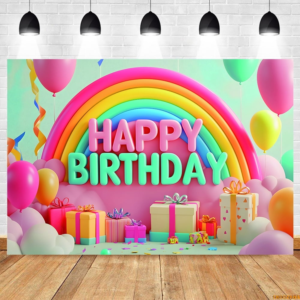 Happy Birthday Balloon Photography Backdrop 3D Balloon Arch Macaron ...