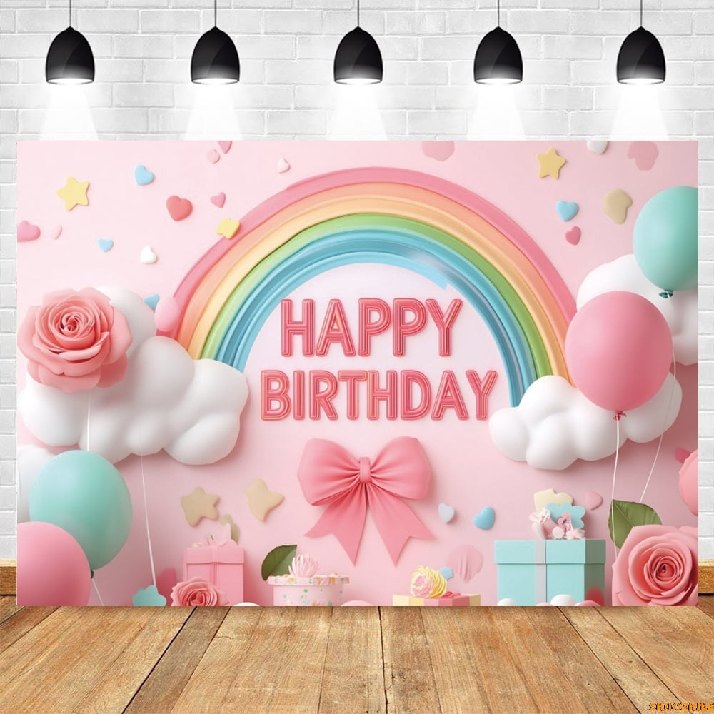 Happy Birthday Balloon Photography Backdrop 3D Balloon Arch Macaron ...