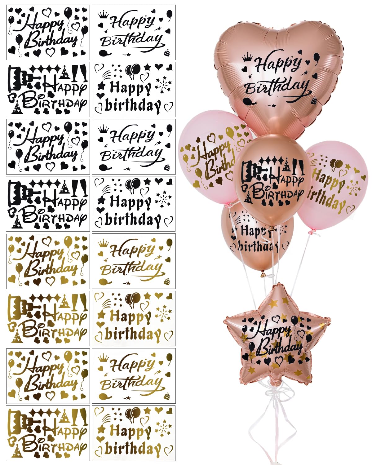 Happy Birthday Balloon Stickers - 16PCS KKS1 Bobo Balloon Decals for ...