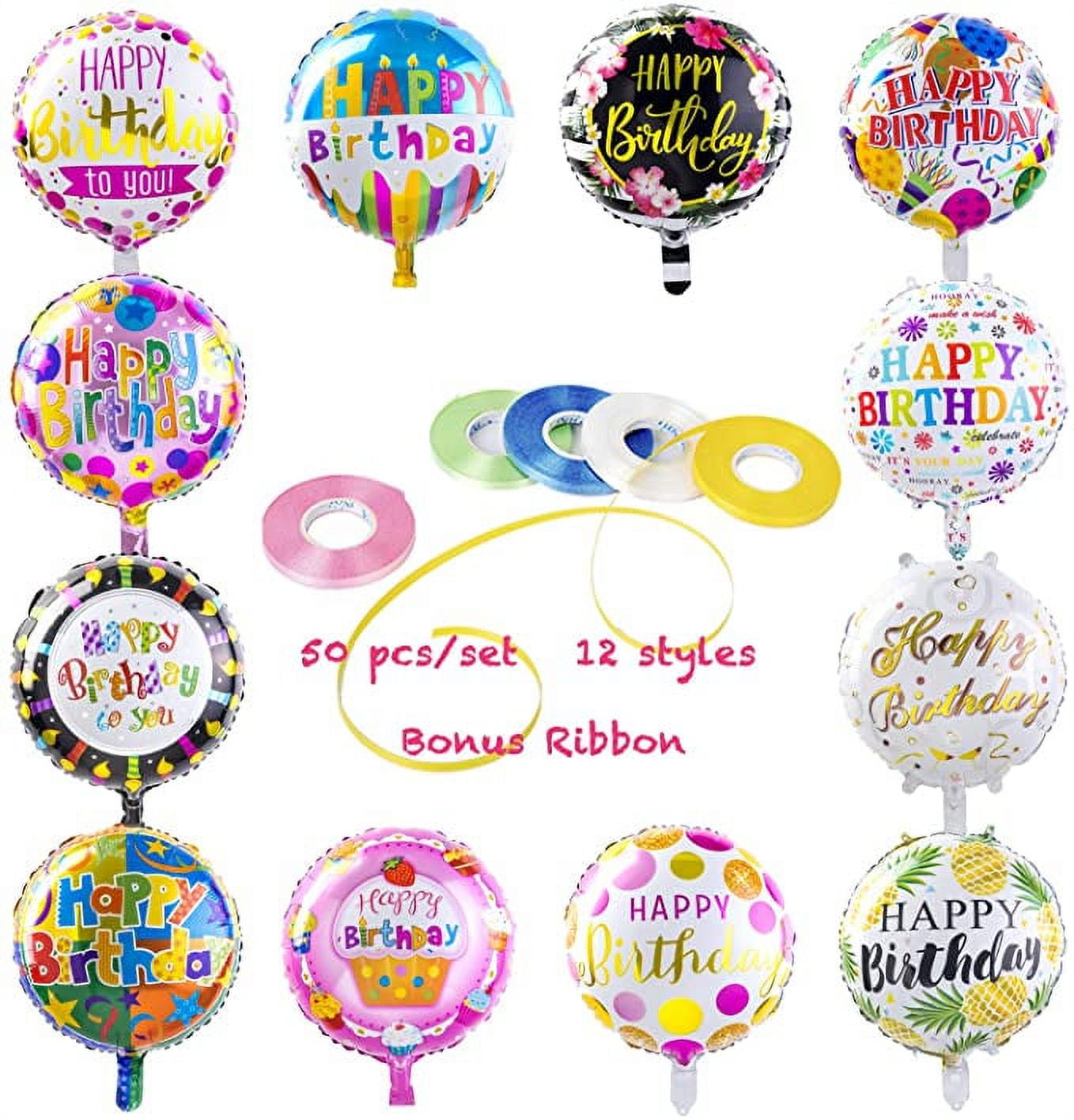 Happy Birthday Balloons (50-Pieces) with 100 Meter Ribbons - Helium ...