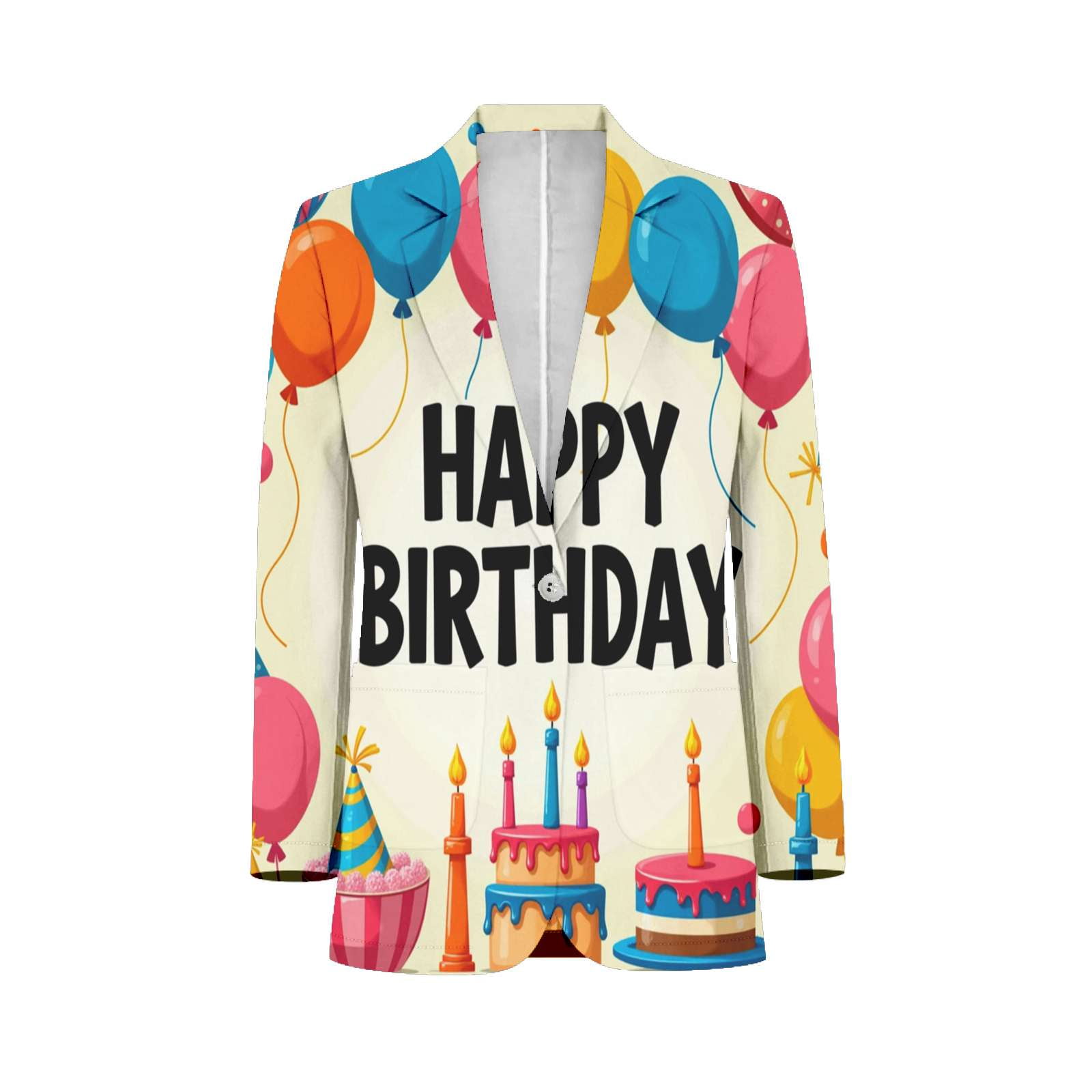 Happy Birthday Balloons And Cake Mens Suits Shawl Collar Slim Fit Suit ...
