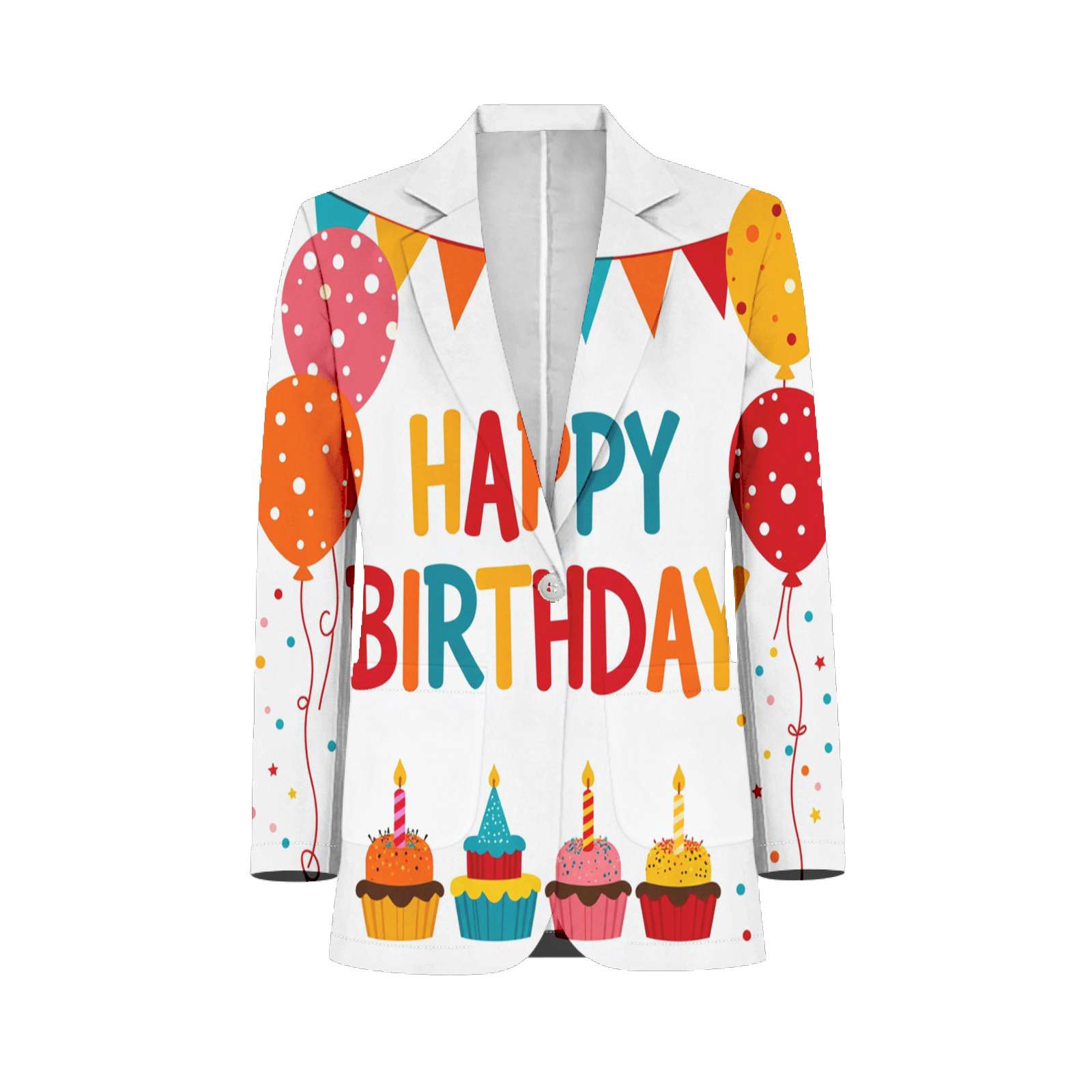 Happy Birthday Balloons And Cupcakes! Men's Suit Blazer Casual Party ...