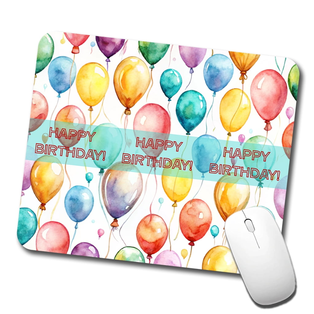 Happy Birthday Balloons Colorful Watercolor Mouse Pad Low Profile ...