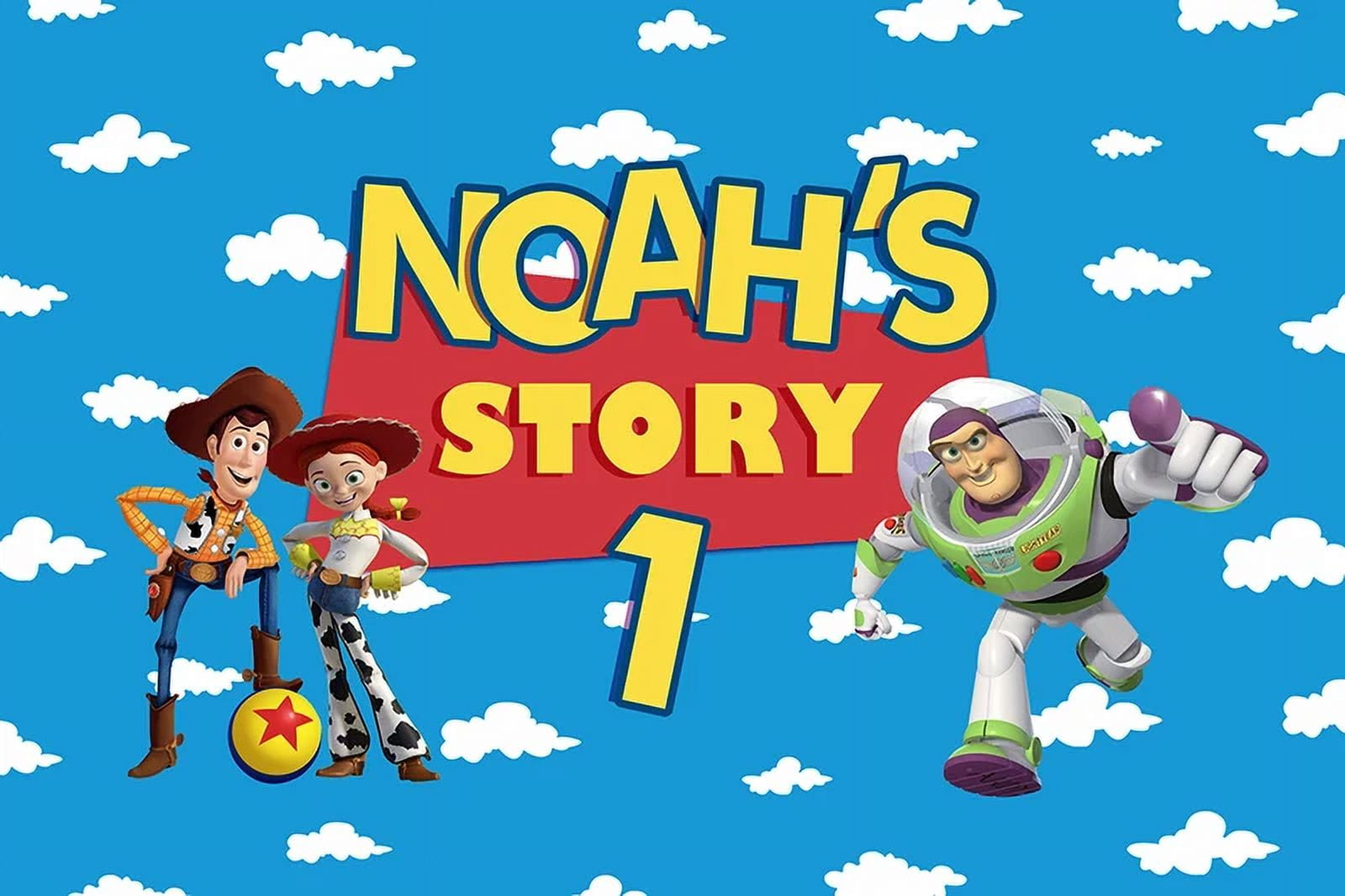 Happy Birthday Banner Backdrop 5x3.3FT Toy Story Clouds Background for ...