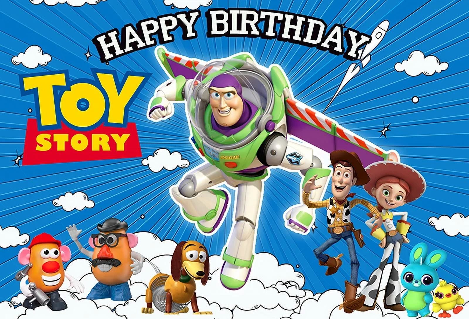 Happy Birthday Banner Backdrop 5x4.2FT Toy Story Clouds Background for ...