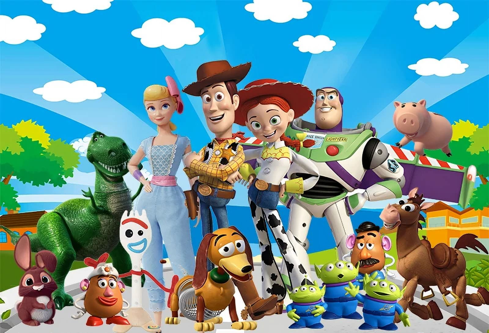 Happy Birthday Banner Backdrop 5x4.2FT Toy Story Clouds Background for ...