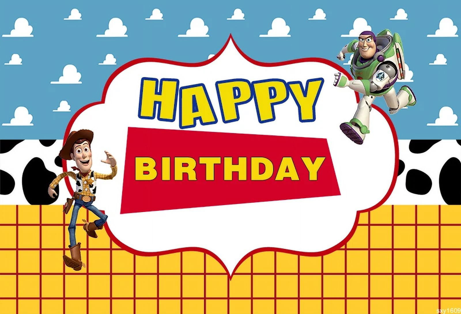 Happy Birthday Banner Backdrop 7x5FT Toy Story Clouds Background for ...