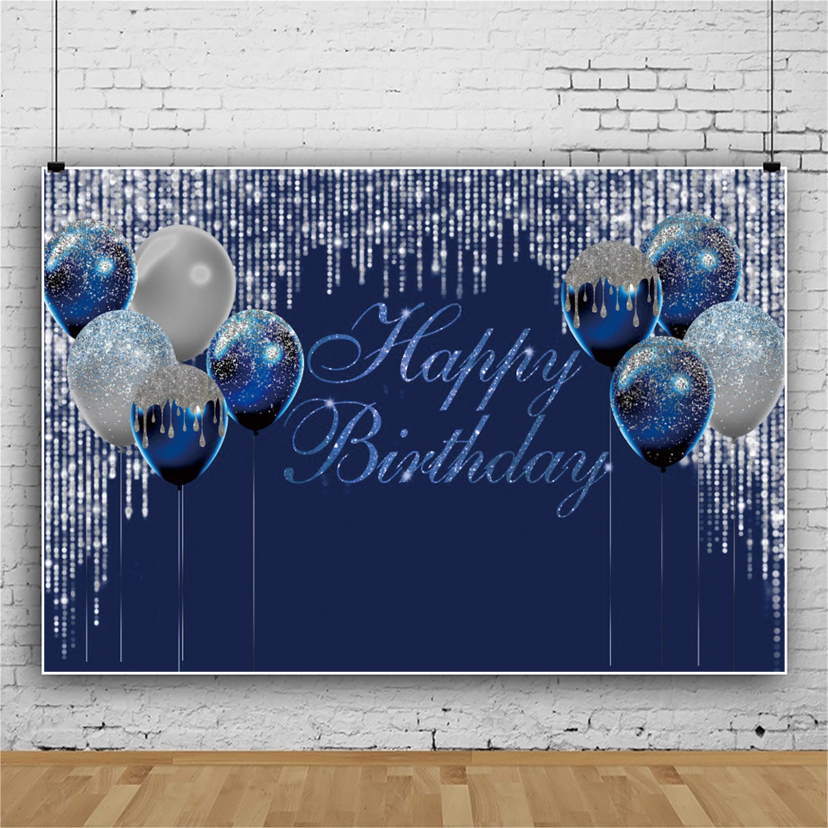 Happy Birthday Banner Backdrop, Blue Silver Birthday Backdrop Sign, Birthday Party Supplies ...
