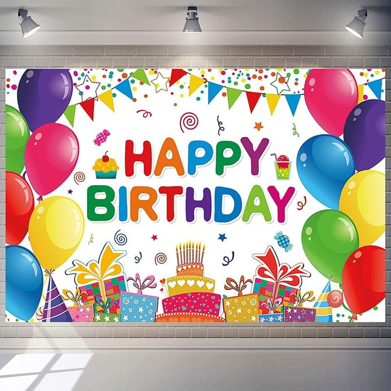Happy Birthday Banner Backdrop Colorful Party Decorations for Kids ...