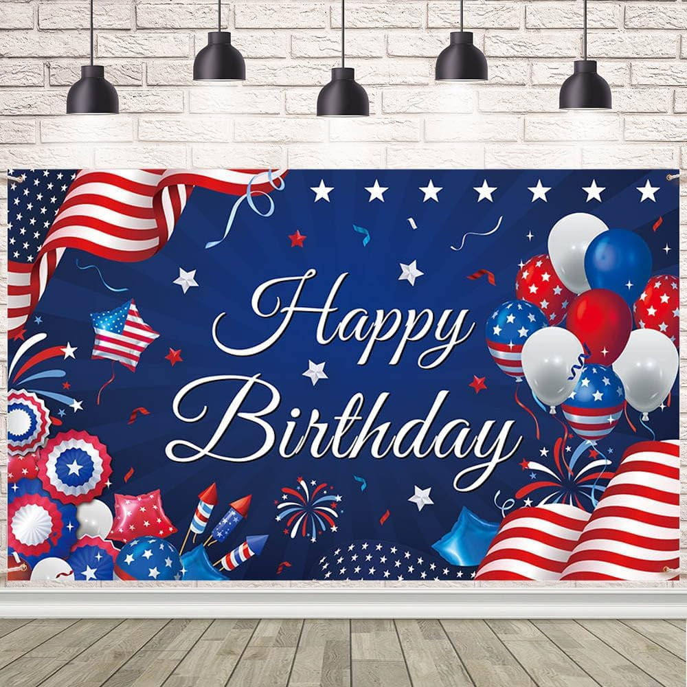 Happy Birthday Banner Birthday 4th of July USA Banner Memorial ...