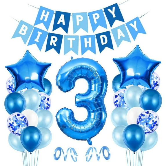 Happy Birthday Banner Bunting Blue Party Balloons Confetti Latex ...