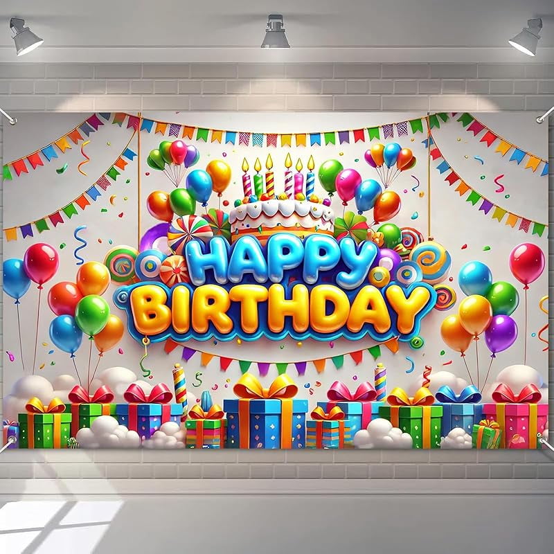 Happy Birthday Banner Colorful Balloon Banners Decoration Backdrop Kids ...