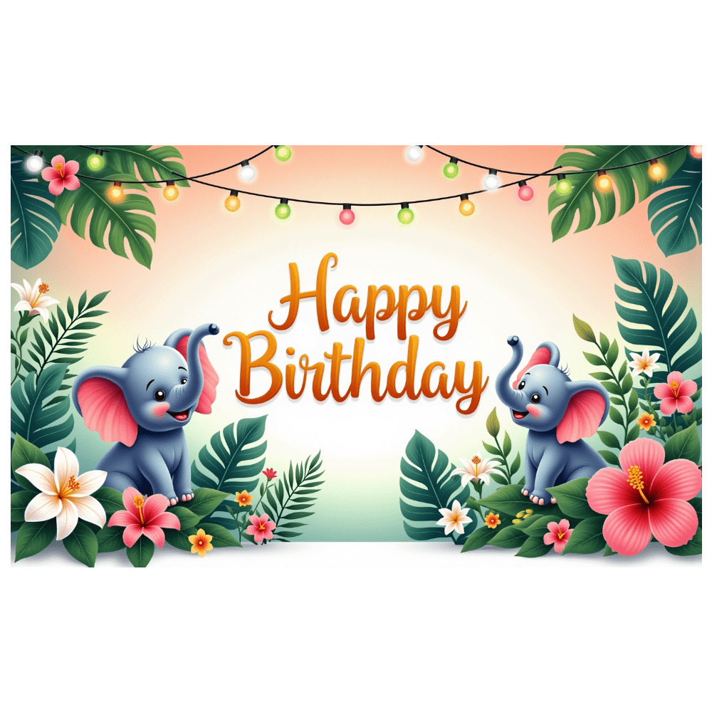 Happy Birthday Banner Elephant Decoration Tropical Leaves Polyester ...