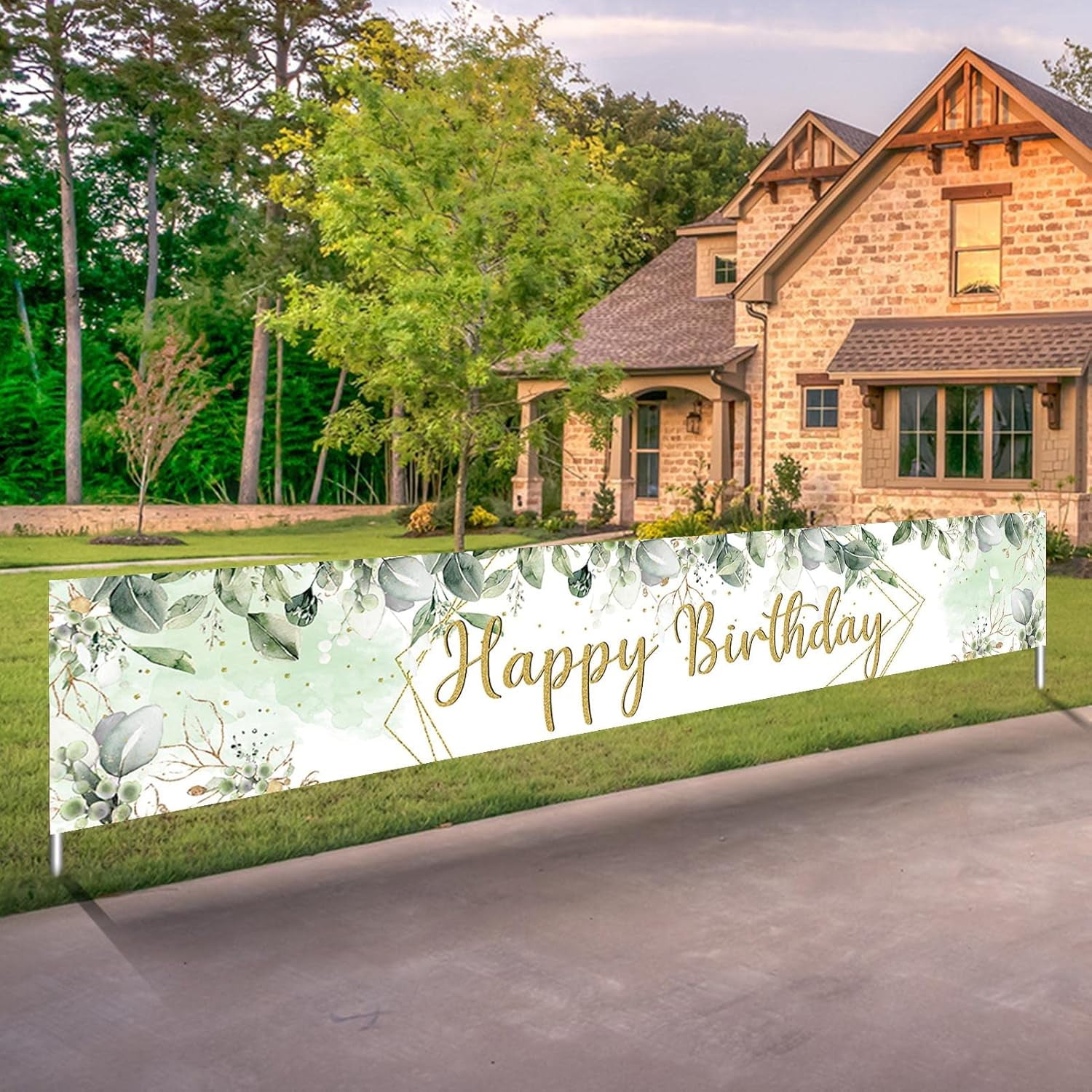 Happy Birthday Banner Indoor Outdoor Decor Greenery Succulent and Eucalyptus Leaves Photo Yard ...