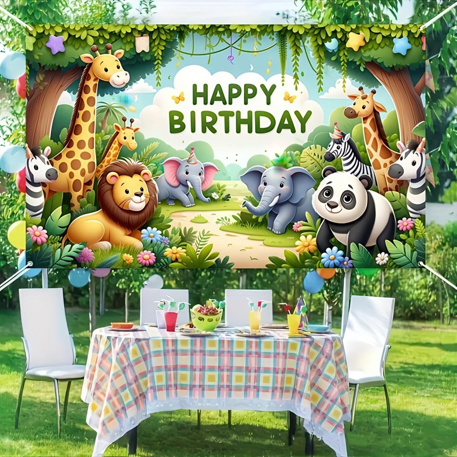 Happy Birthday Banner Jungle Safari Theme Birthday Party Decorations ...