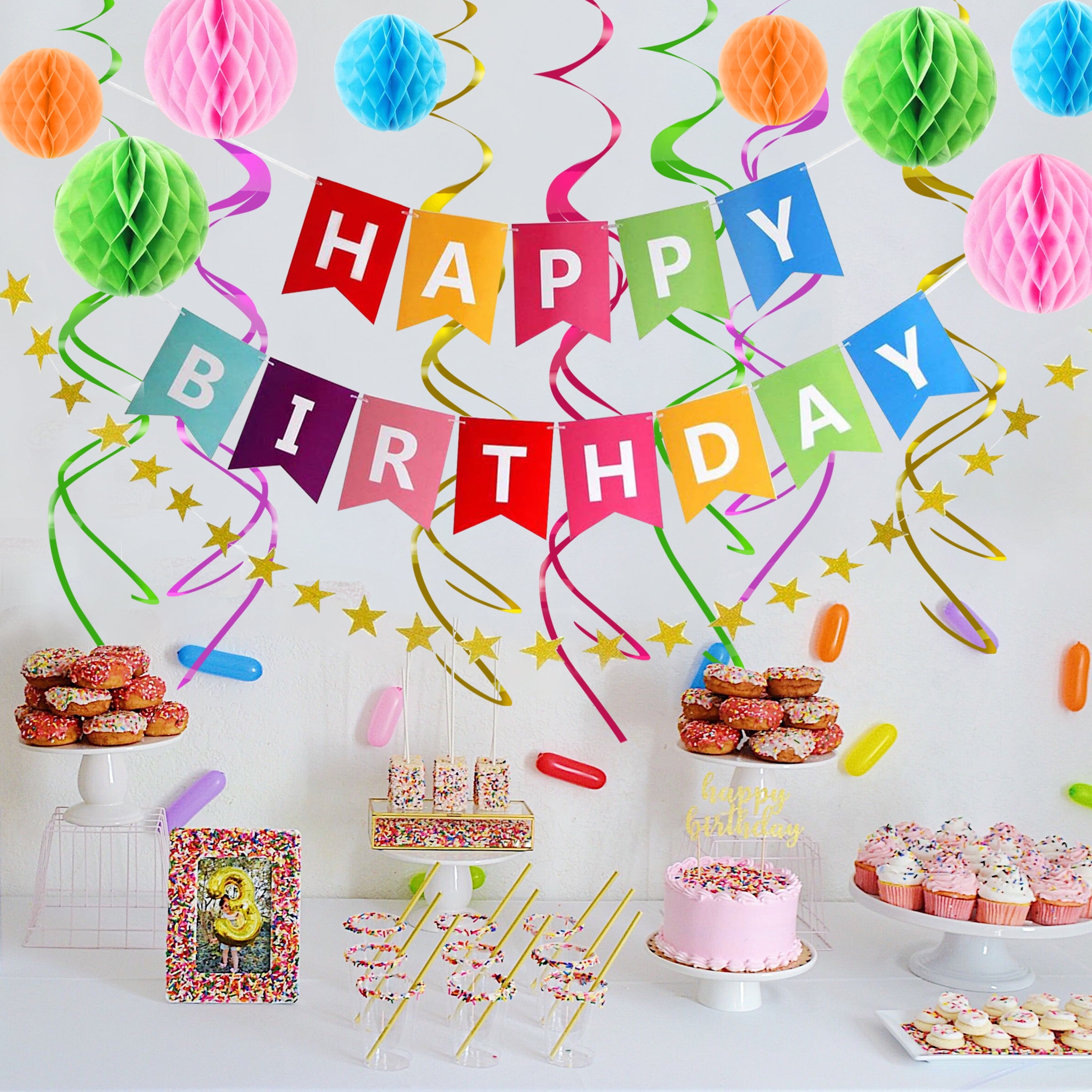 S Swirlline Happy Birthday Banner Kit - Multicolor, Tear Resistant, 18 ...