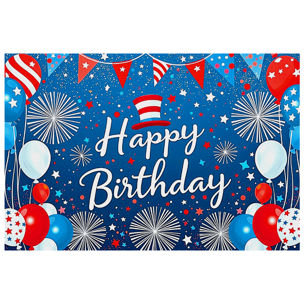 Happy Birthday Banner with Patriotic Elements Red White Blue Balloons ...