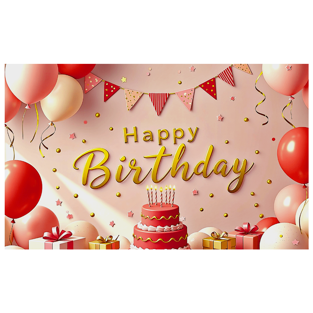 Happy Birthday Banner with Balloons Cake and Gifts Backdrop Background ...