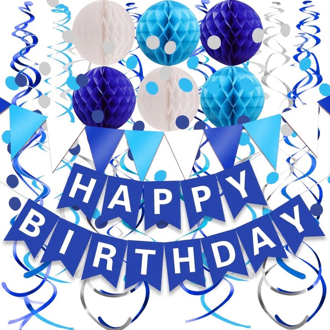 RICHTOP Happy Birthday Banner Blue Paper Flag Bunting Confetti Garland ...
