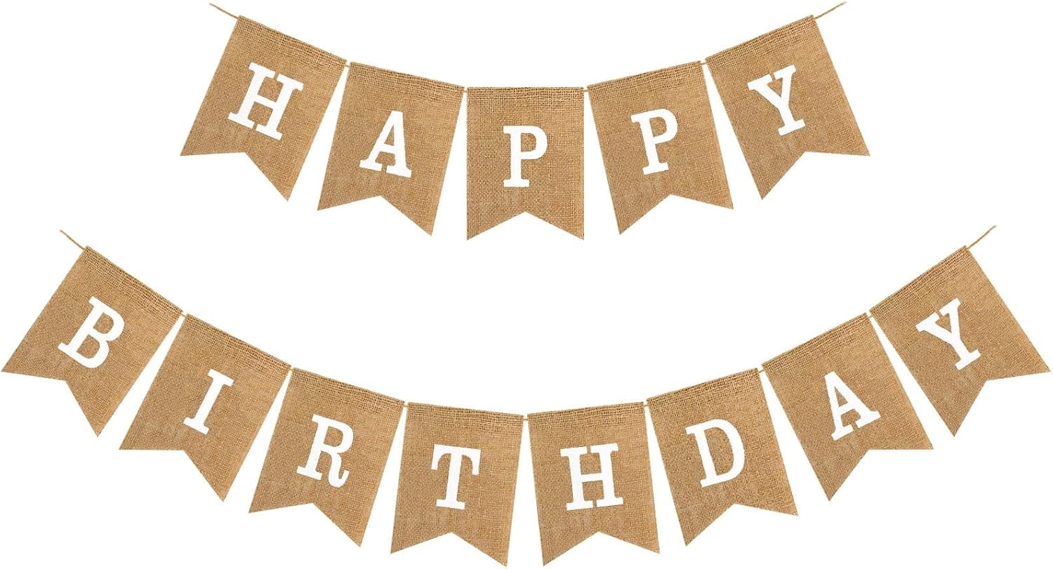 Happy Birthday Bannner, Pre-Strung Burlap Bannner, Happy Birthday Sign ...