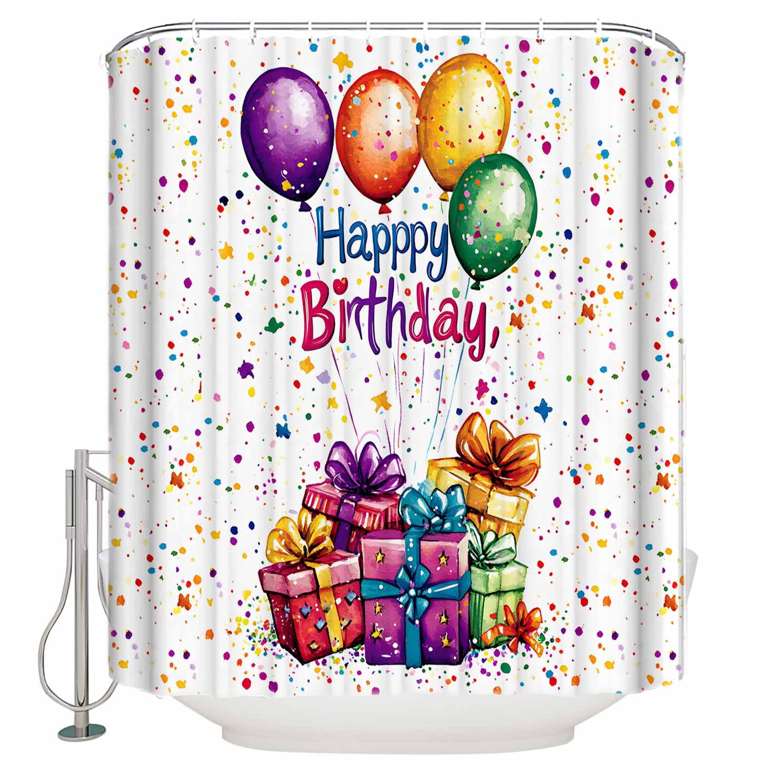 Happy Birthday Bathroom Shower Curtains with 12 Hooks Polyester ...