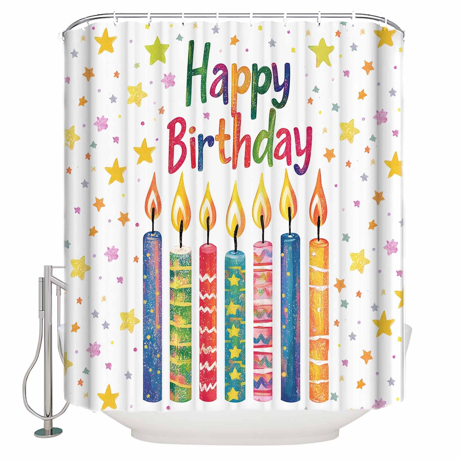 Happy Birthday Bathroom Shower Curtains with 12 Hooks Polyester ...