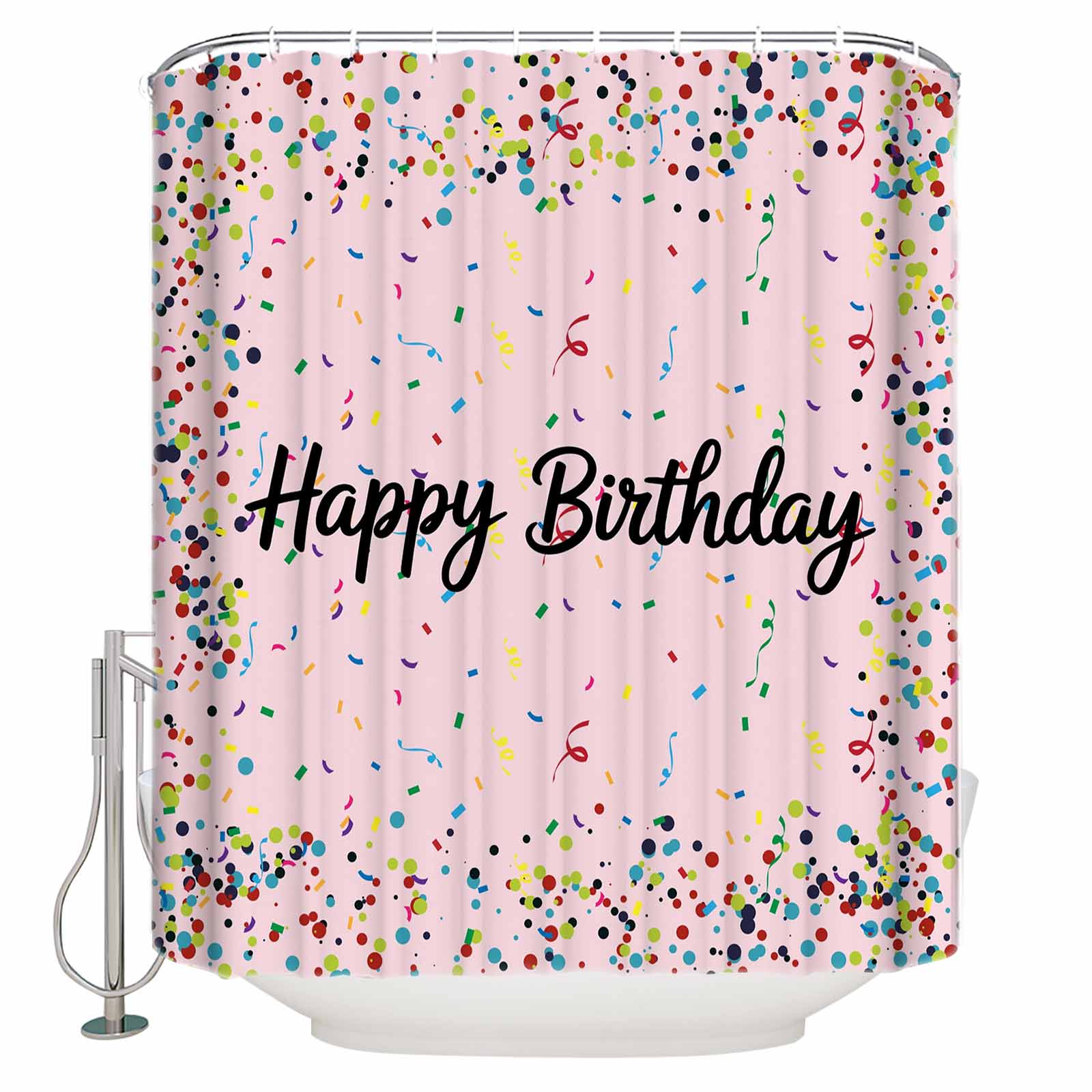 Happy Birthday Bathroom Shower Curtains with 12 Hooks Polyester ...
