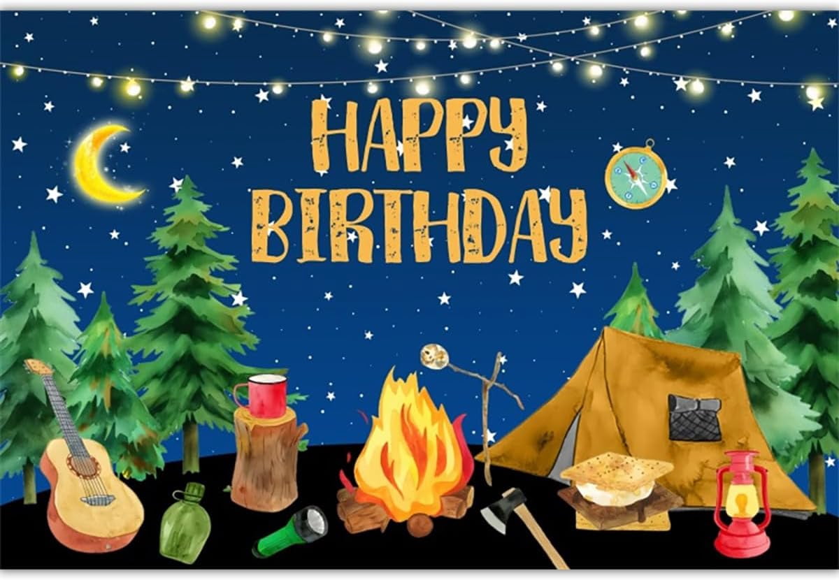 Happy Birthday Beautiful Backdrop, Forest Scene Camping Theme Party ...