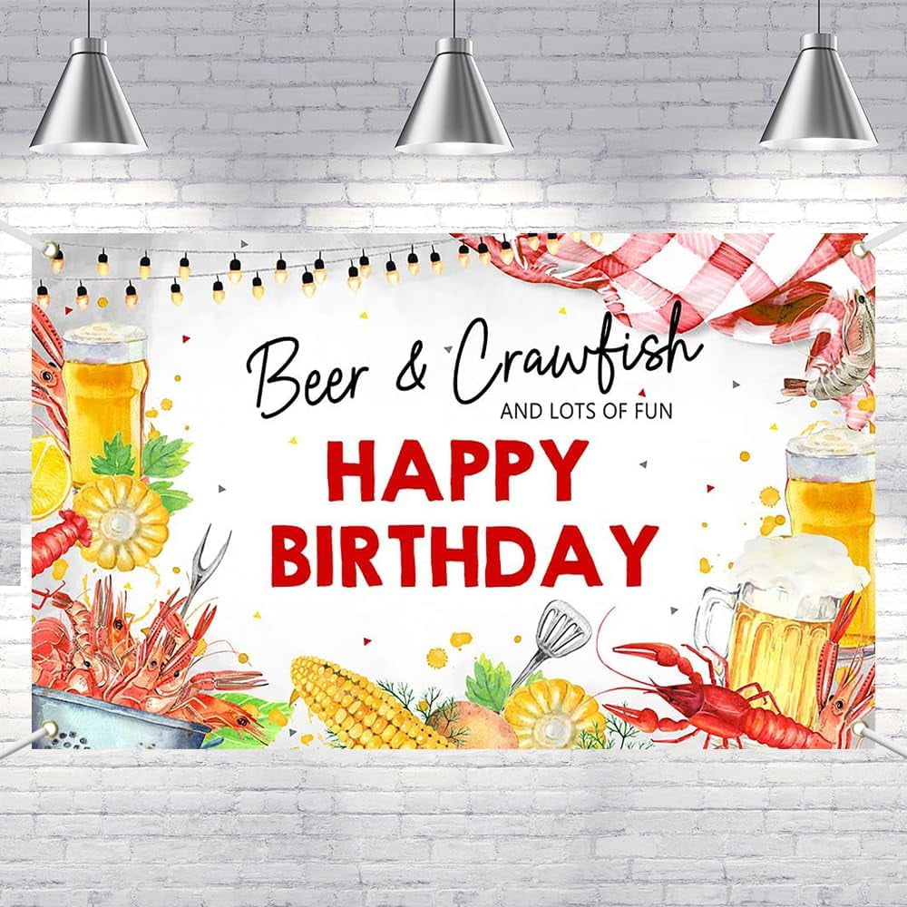 Happy Birthday Beer and Crawfish Boil Birthday Baby Shower Party Banner ...