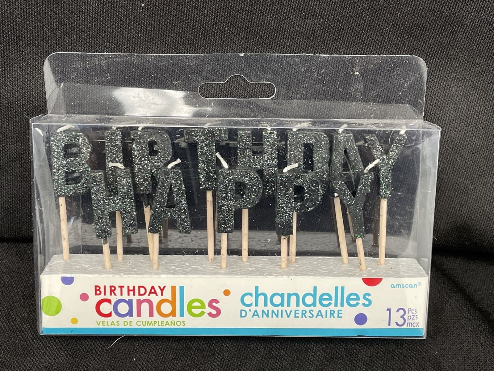 Happy Birthday Black Glitter Letter Candles 13 Piece Pick Candle Set ...