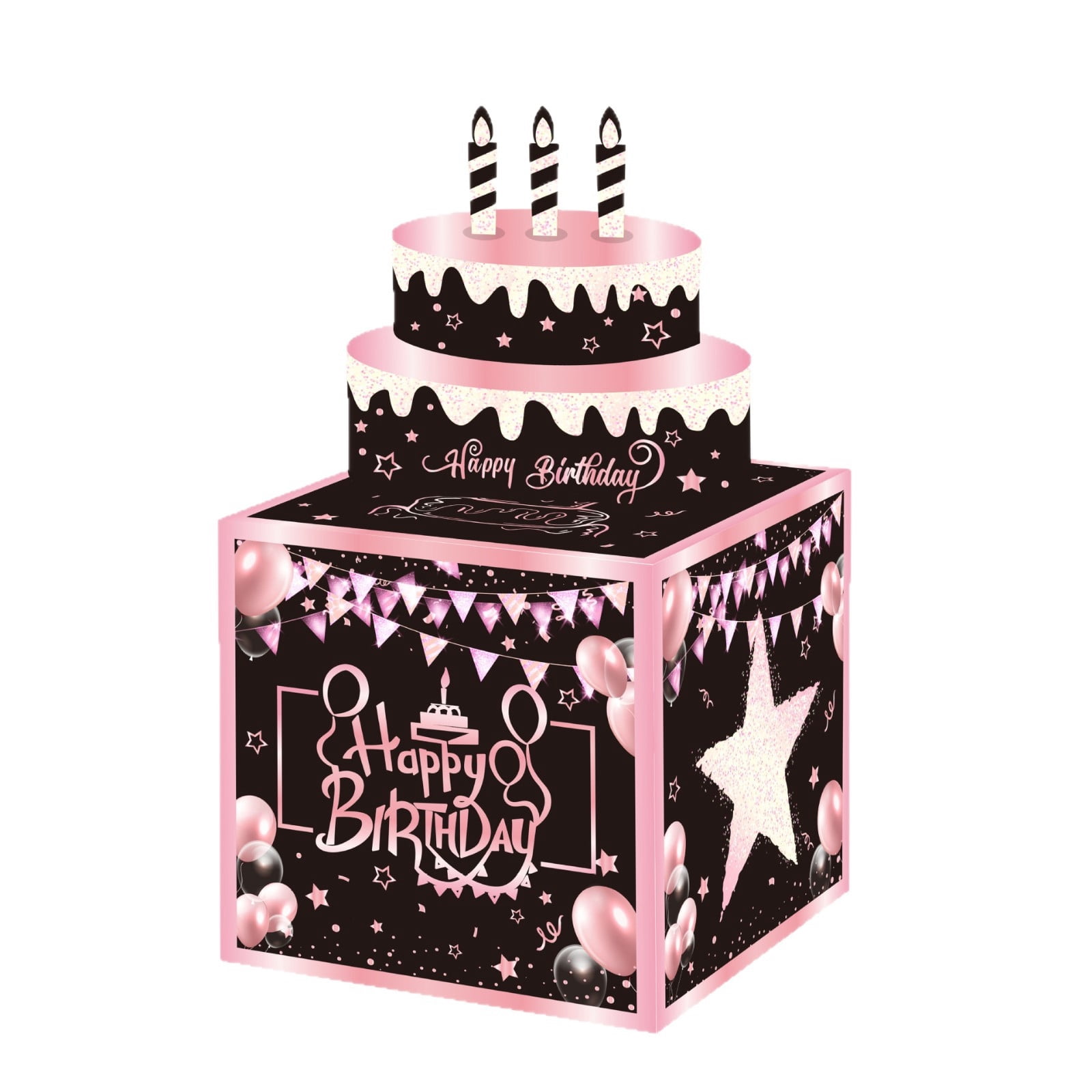 Happy Birthday Black & Pink Star Money Pull Box, Birthday Party ...