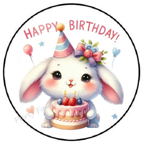 Happy Birthday Bunny Rabbit Stickers Party Favors Phone Decal Water ...