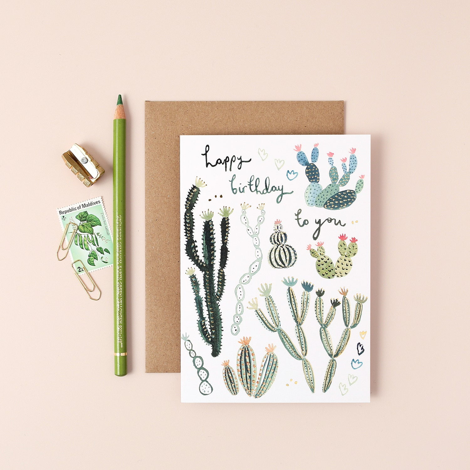 Happy Birthday Cactus Card - Whimsical Cacti Design - Blank Inside with ...