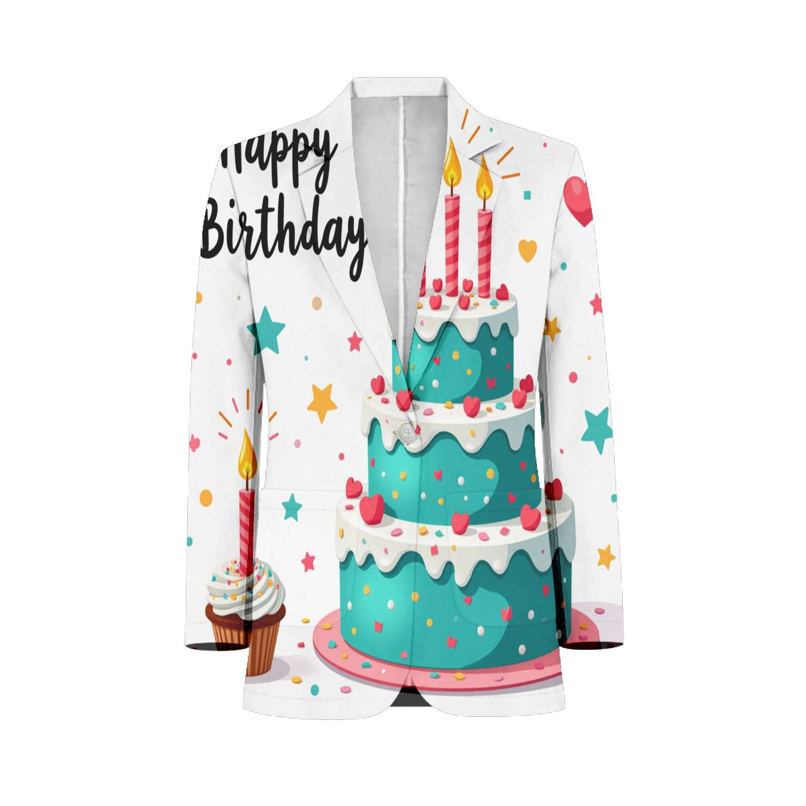 Happy Birthday Cake And Cupcake Mens Suits Shawl Collar Slim Fit Suit ...