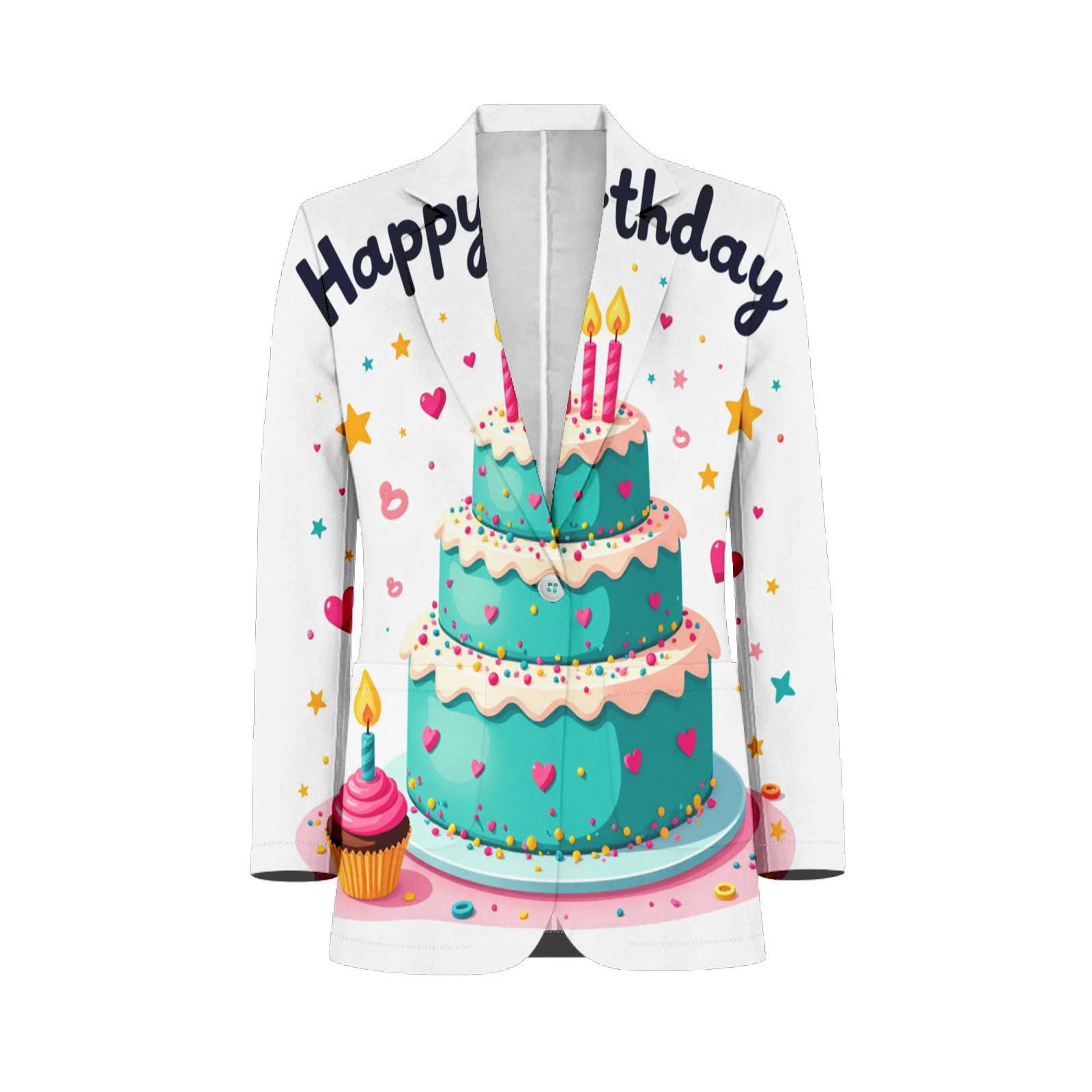 Happy Birthday Cake And Cupcake Mens Suits Shawl Collar Slim Fit Suit ...