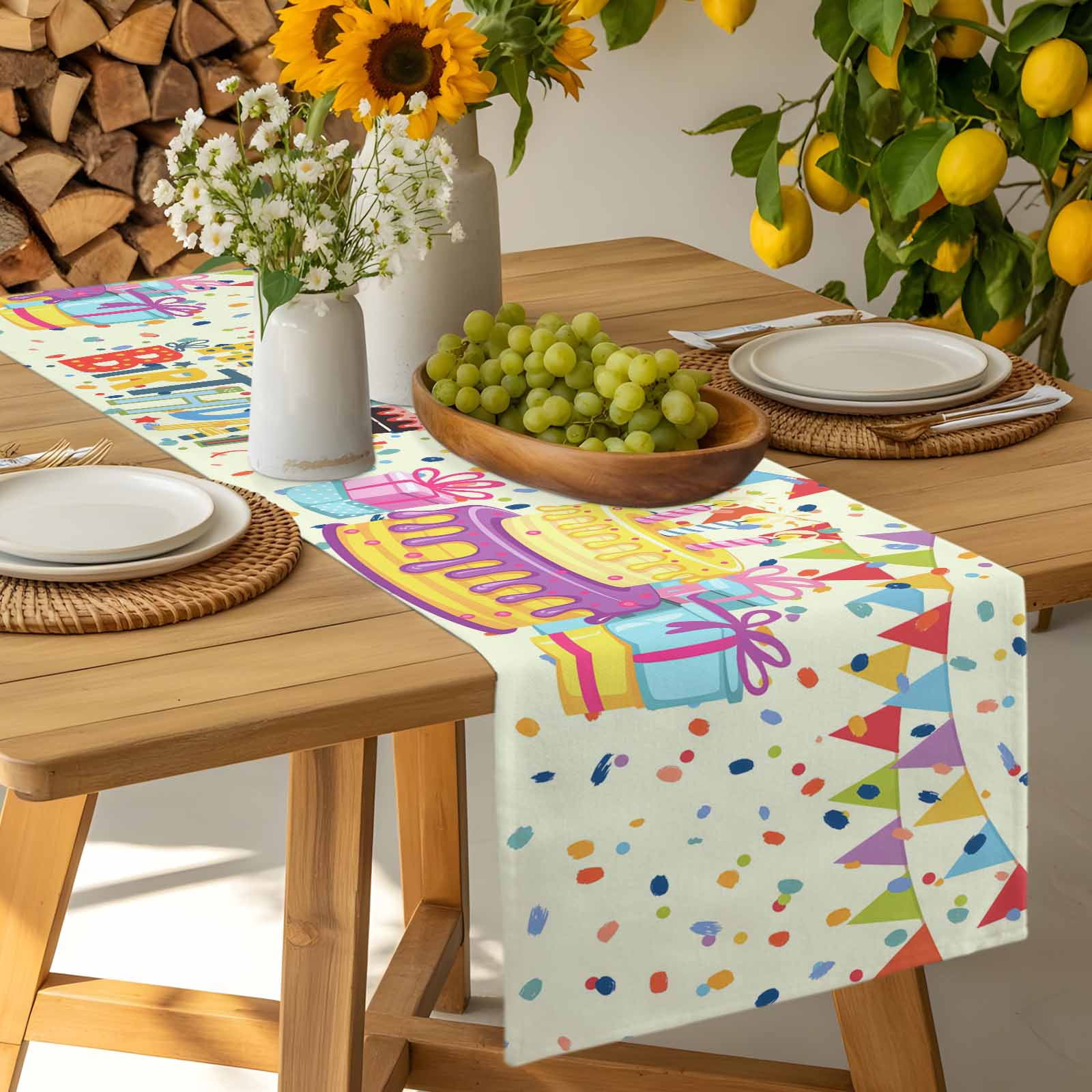 Happy Birthday Cake Colorful Ribbon Table Runner-36 Inch Long Balloon ...
