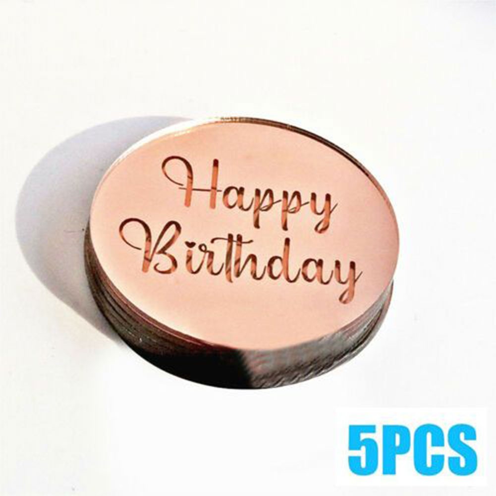Happy Birthday Cake Disc Acrylic Cupcake Toppers Mirror Acrylic Cake ...