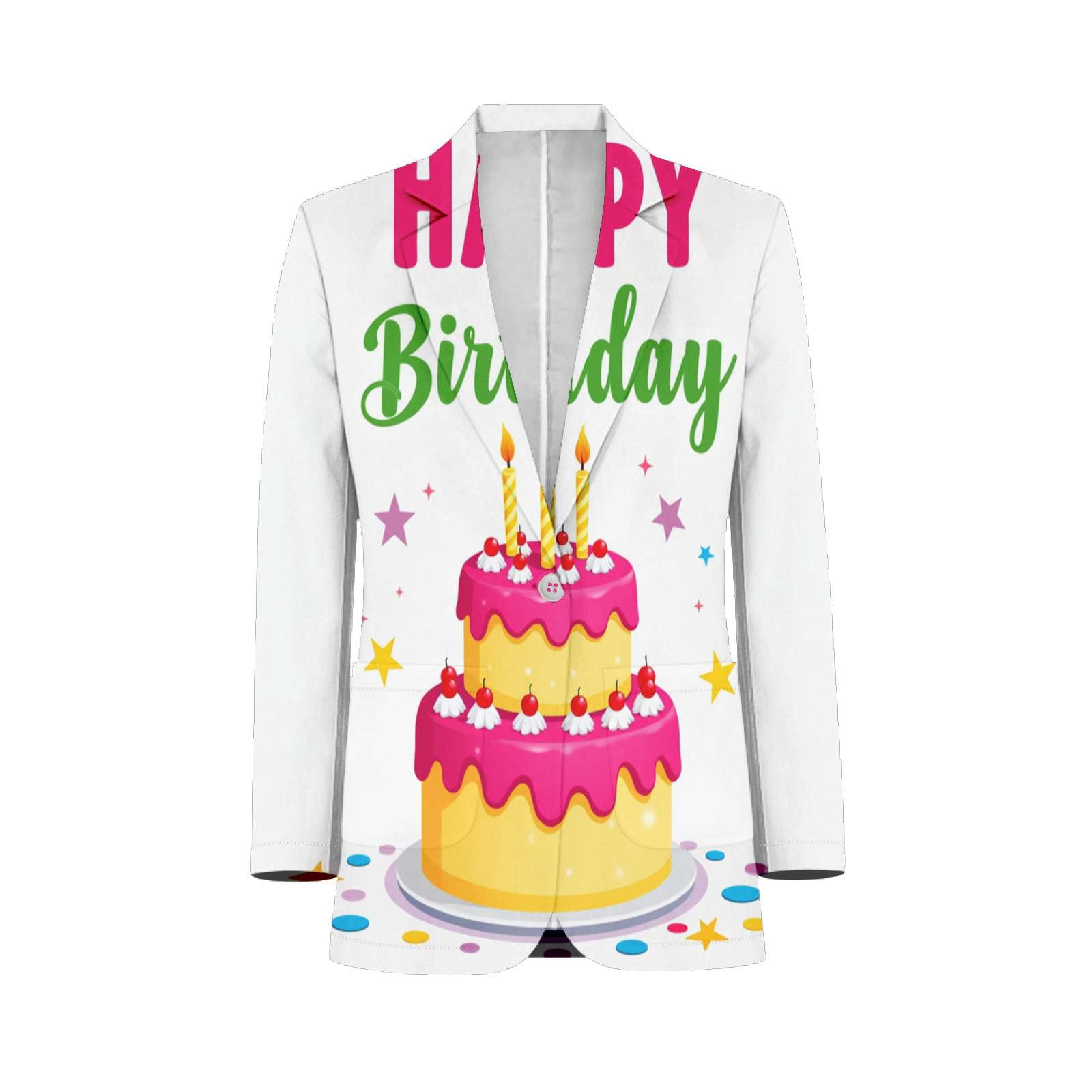 Happy Birthday Cake Festive Illustration Mens Suits Shawl Collar Slim ...